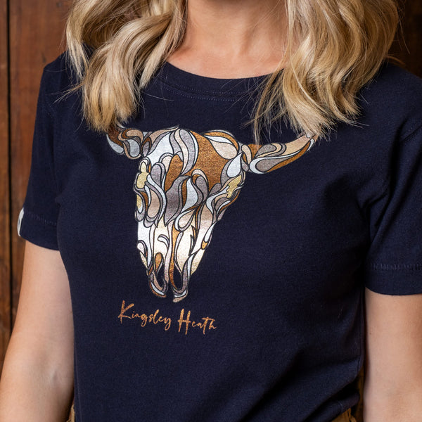 Groovy Foil Skull Crew Slim Tee Midnight - Kingsley Heath