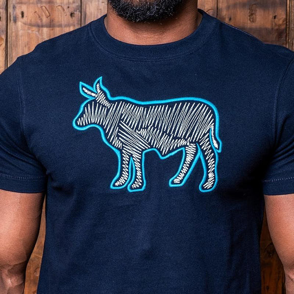 Luxe Embroidered Nguni Crew Tee - Midnight - Kingsley Heath
